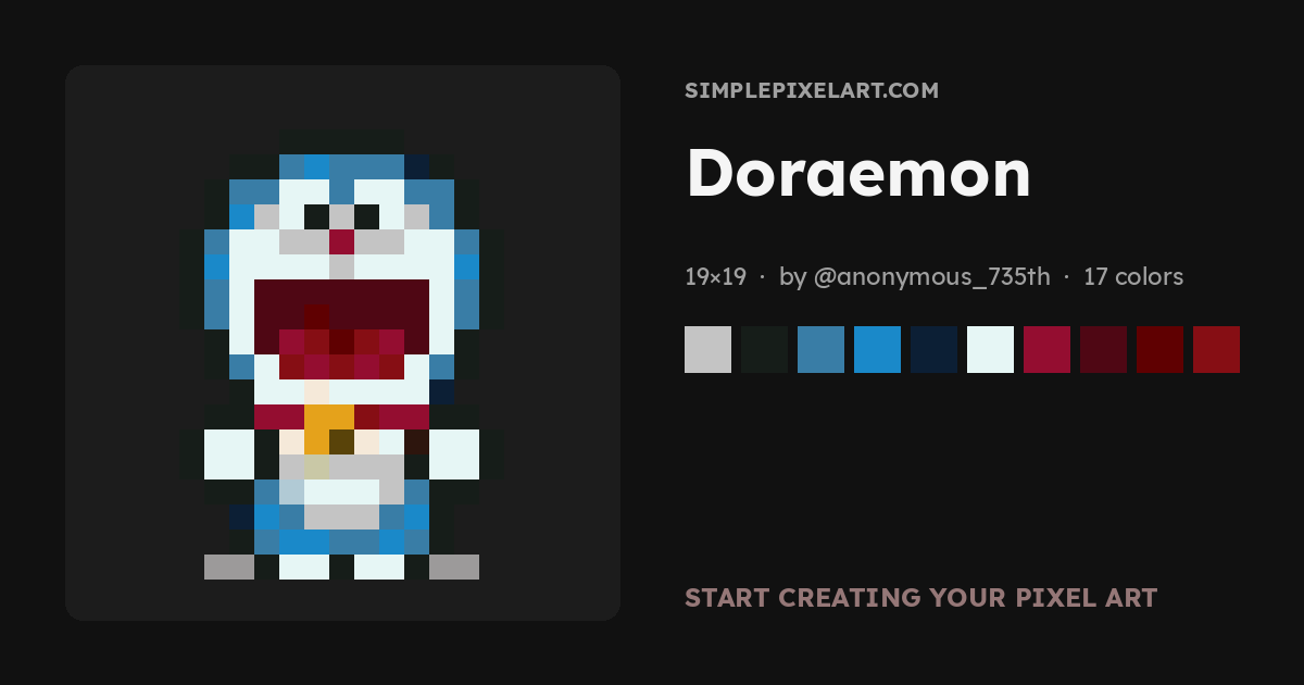 Doraemon - 19x19 Pixel Art - SimplePixelArt.com