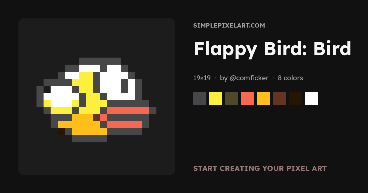 Flappy Bird: Bird - 19x19 Pixel Art - SimplePixelArt.com