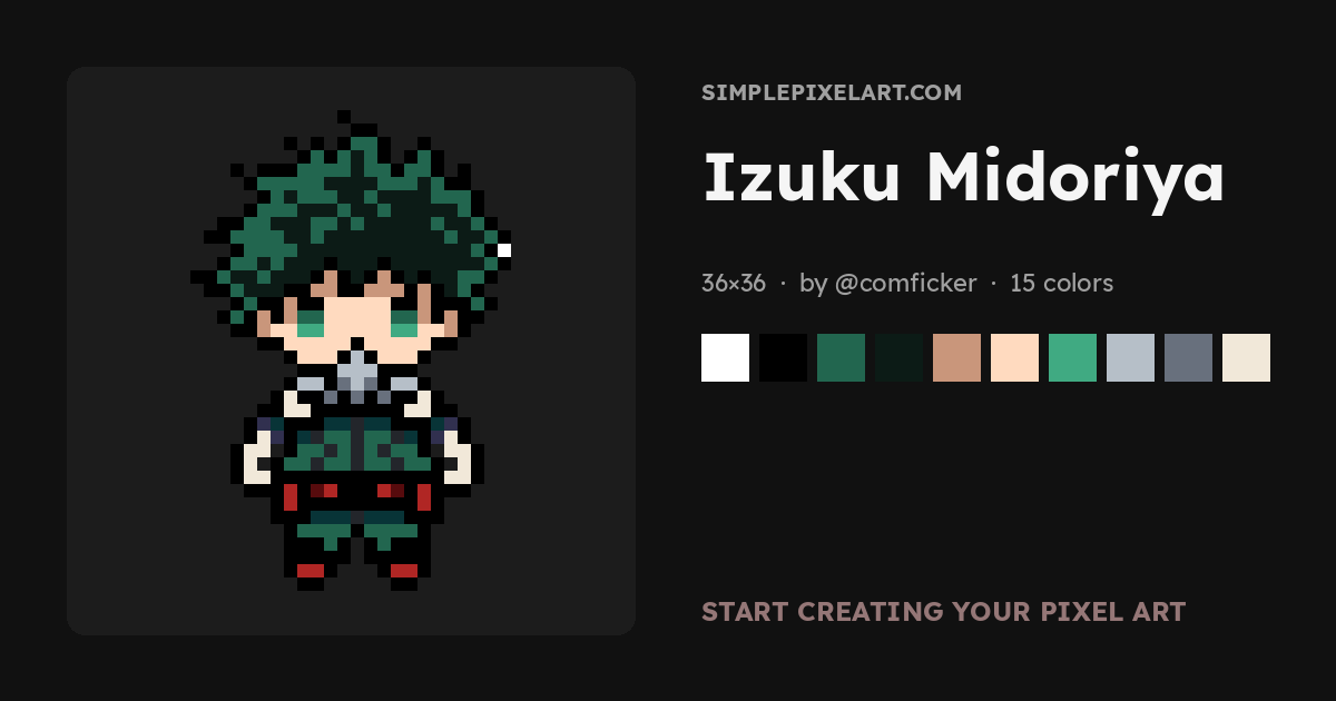 Izuku Midoriya - 36x36 Pixel Art - SimplePixelArt.com