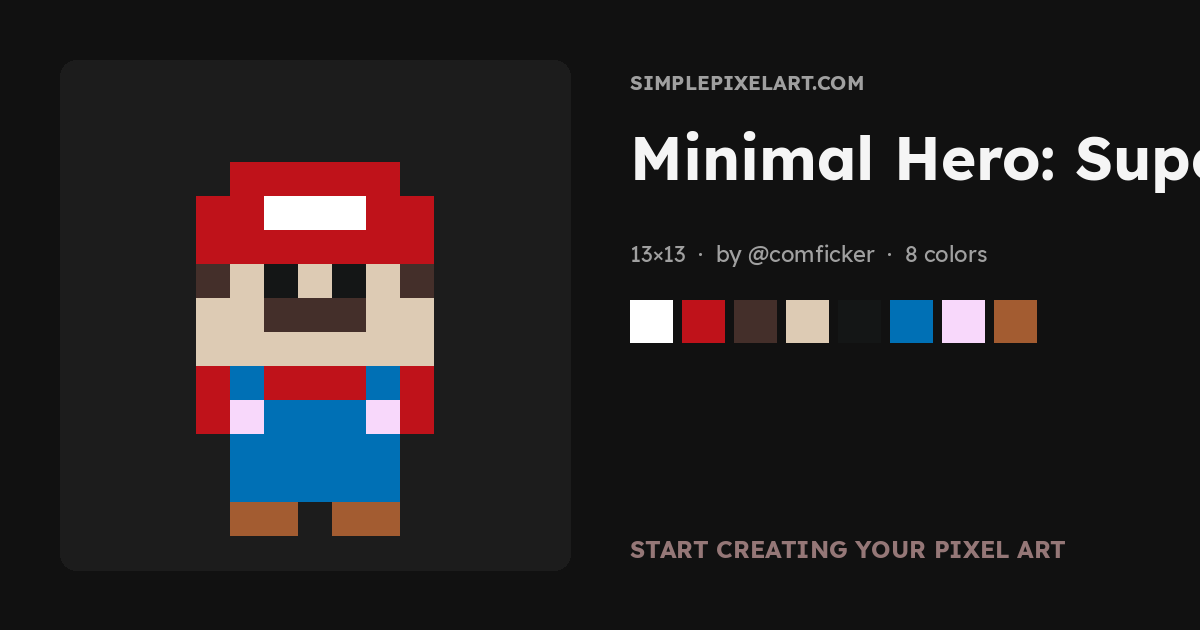 Minimal Hero: Super Mario - 13x13 Pixel Art - SimplePixelArt.com
