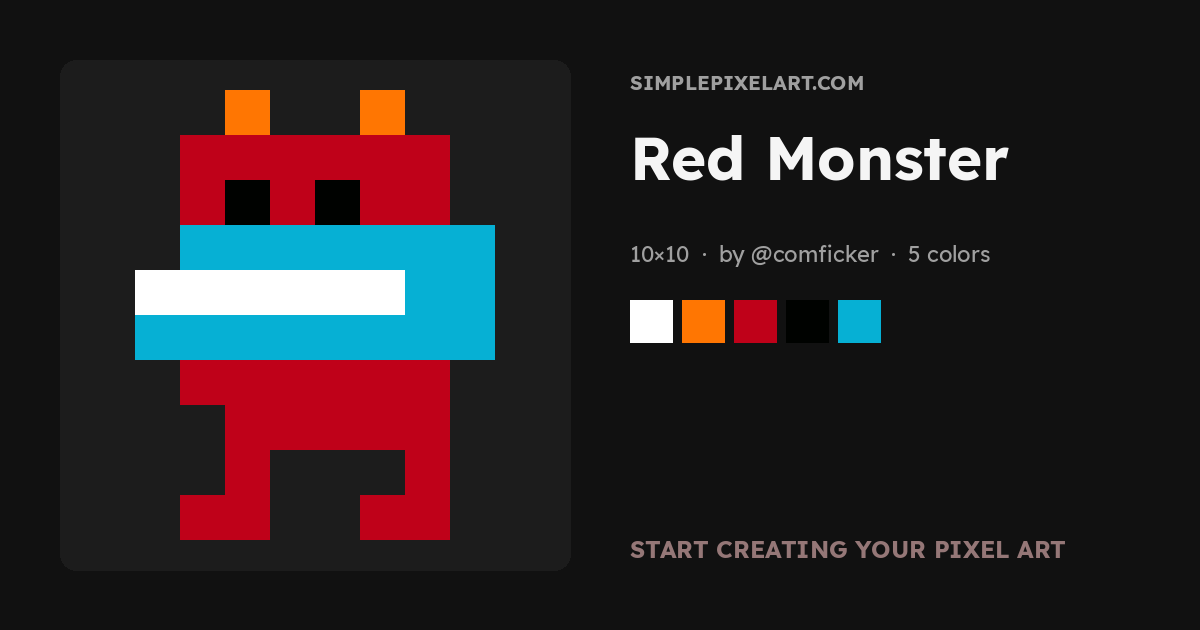 Red Monster - 10x10 Pixel Art - SimplePixelArt.com